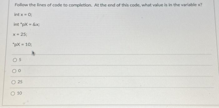 Solved Follow the lines of code to completion. At the end of | Chegg.com