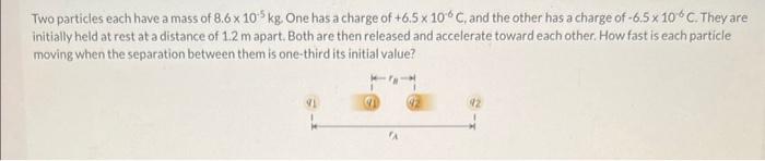 Solved Two particles each have a mass of 8.6×10−5 kg. One | Chegg.com