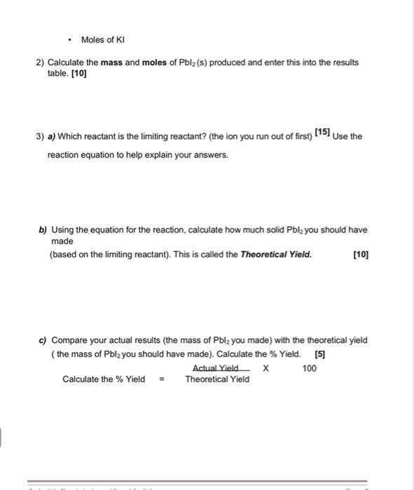 Solved Precipitation and Gravimetric analysis of lead iodide | Chegg.com