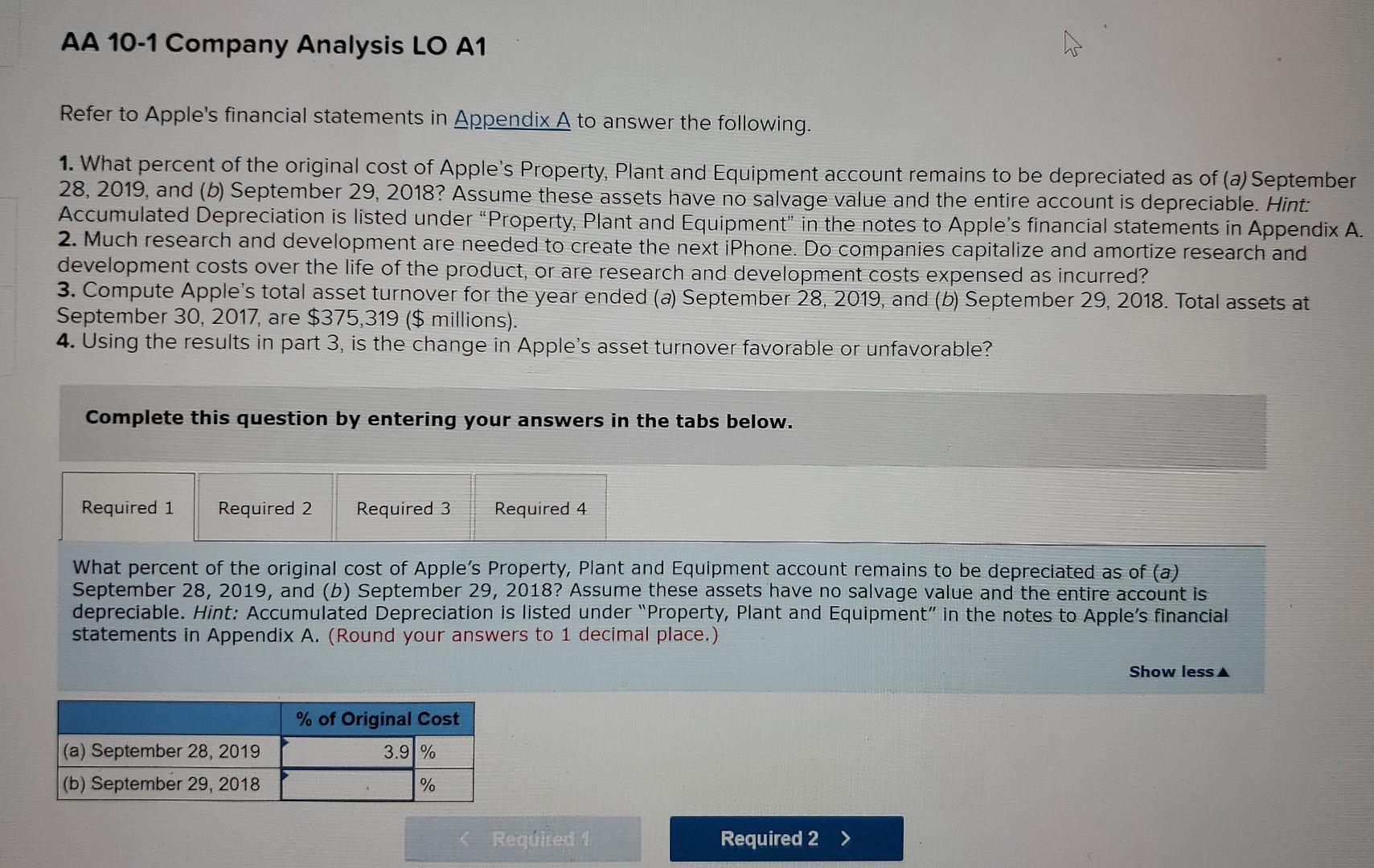 AA 10-1 Company Analysis LO A1 Refer to Apple's | Chegg.com | Chegg.com