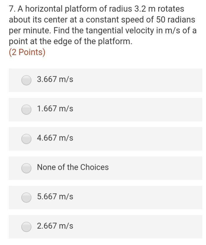 Solved 4. A horizontal platform of radius 3.2 m rotates | Chegg.com