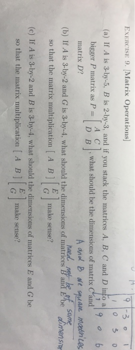 Solved EXERCISE 9. (Matrix Operations) 9-3 0 1 30 (a) If A | Chegg.com