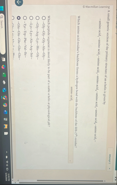 Solved Attempt 2Which amino acid residue's backbone forms a | Chegg.com