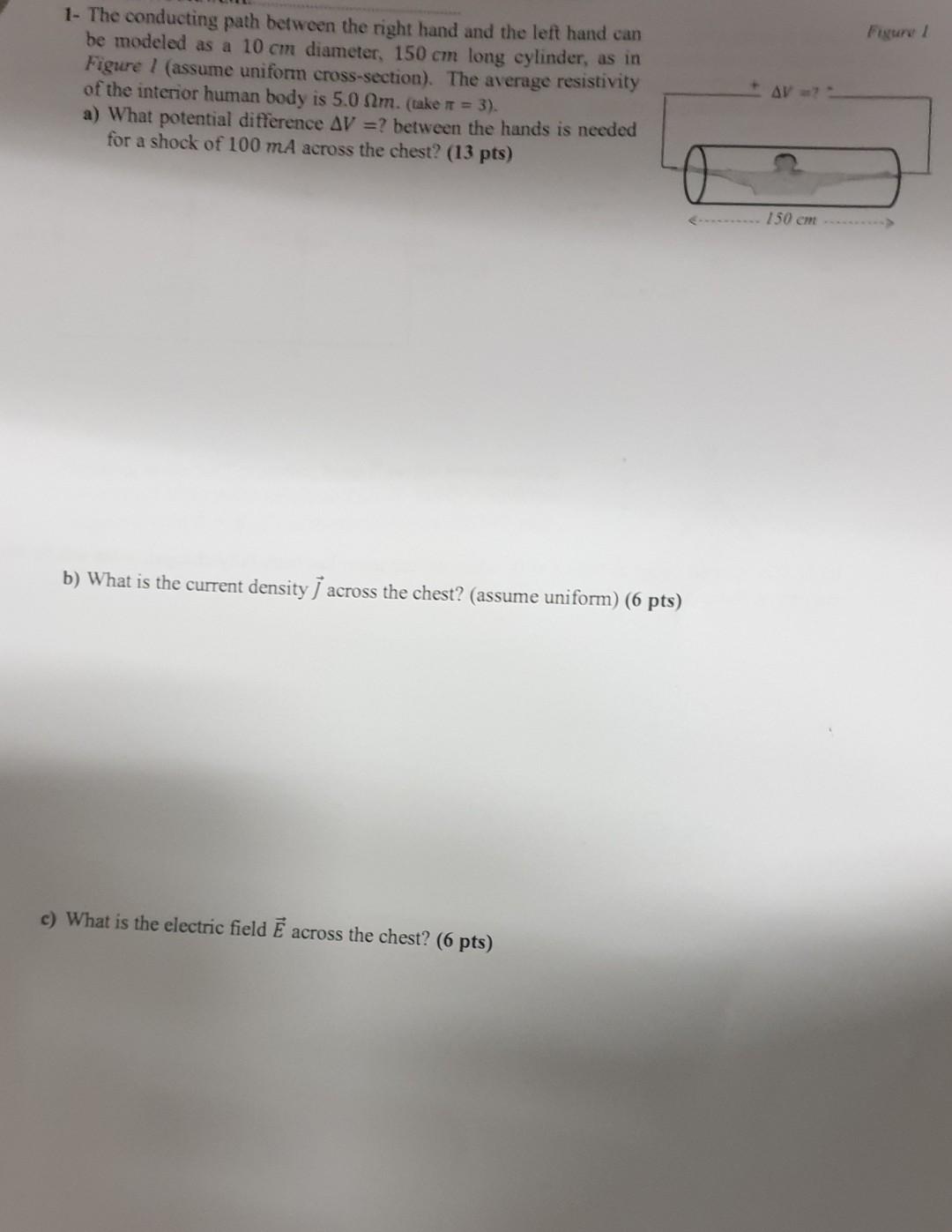 Solved 1- The conducting path between the right hand and the | Chegg.com