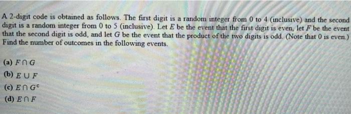 Solved A 2-digit code is obtained as follows. The first | Chegg.com