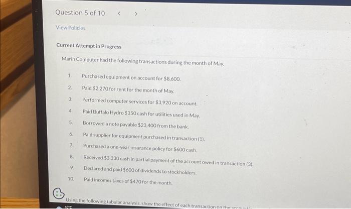 Solved Question 5 of 10 View Policies Current Attempt in | Chegg.com