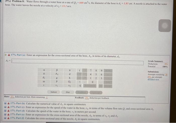 Solved (9\%) Problem 8: Water flows through a water hose at | Chegg.com