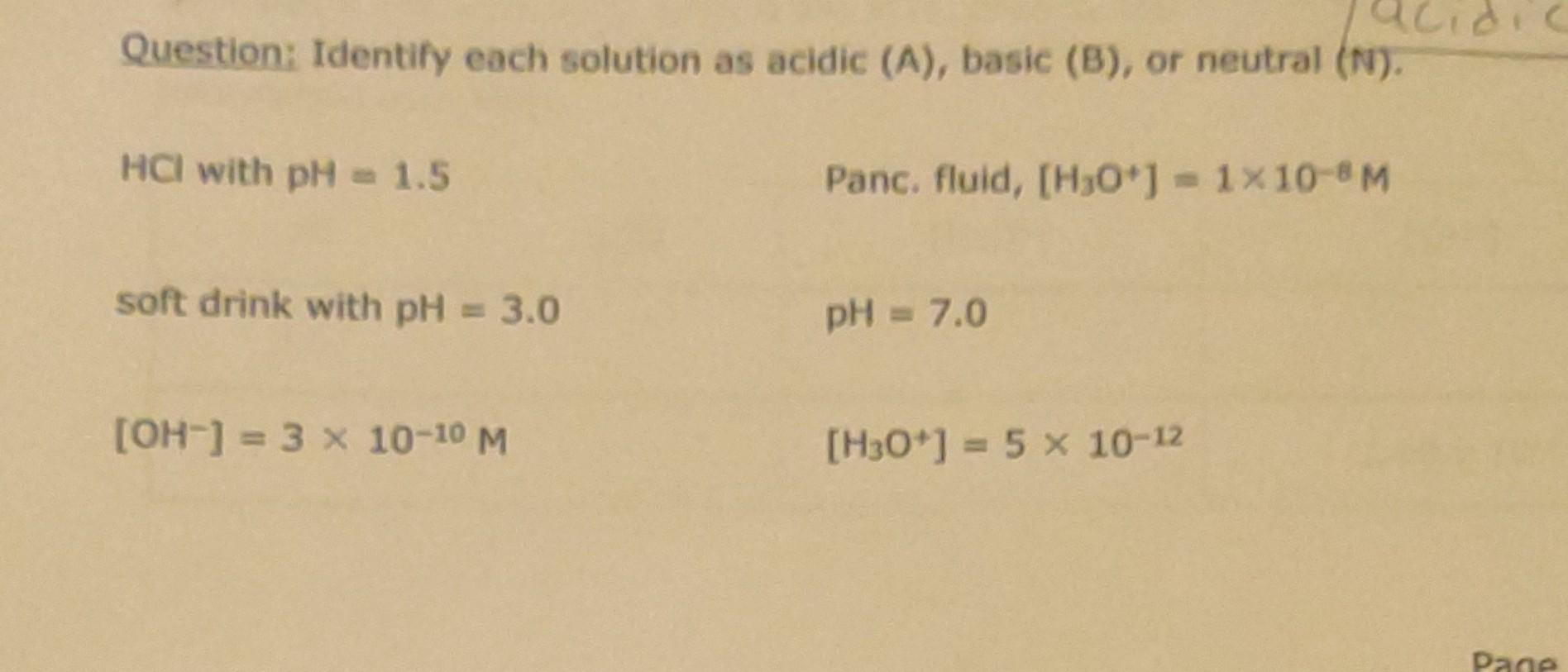 [Solved]: Question: Identify each solution as acid