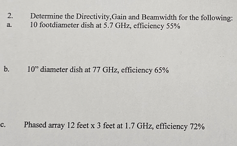 Solved Determine the Directivity, Gain and Beamwidth for the | Chegg.com
