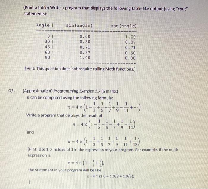 Solved (Print a table) Write a program that displays the | Chegg.com