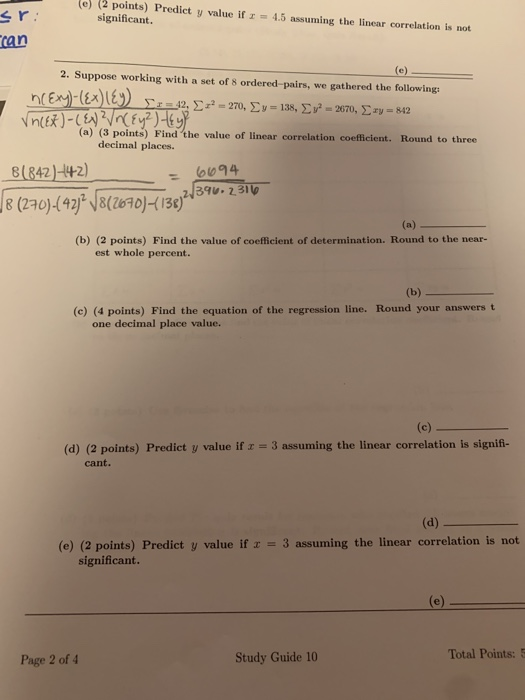 Solved sri e) (2 points) Predict y value if I = 4.5 assuming | Chegg.com