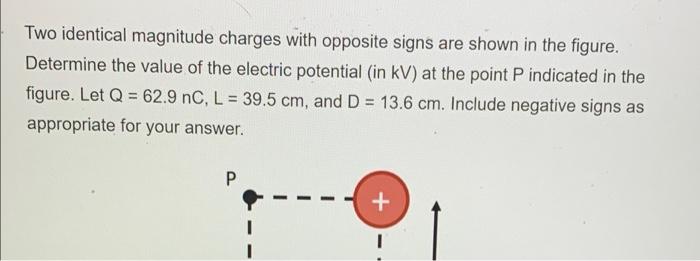 Solved Two identical magnitude charges with opposite signs | Chegg.com