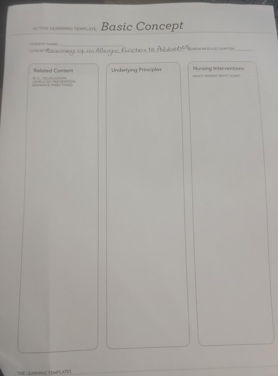 Solved ATI Basic concept template on Assessing of an | Chegg.com
