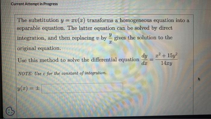 Solved The substitution y=xv(x) transforms a homogeneous | Chegg.com