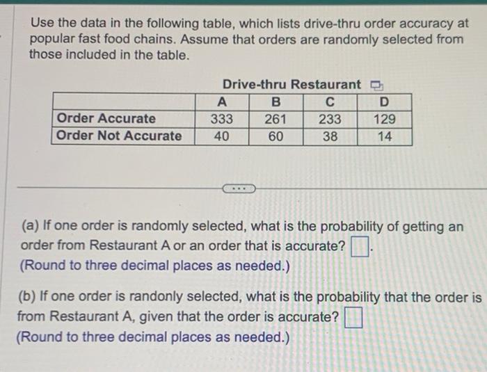 Solved Use the data in the following table, which lists | Chegg.com
