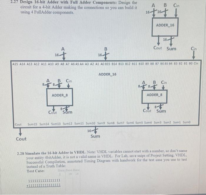 2.27 Design 16-bit Adder with Full Adder Components: | Chegg.com