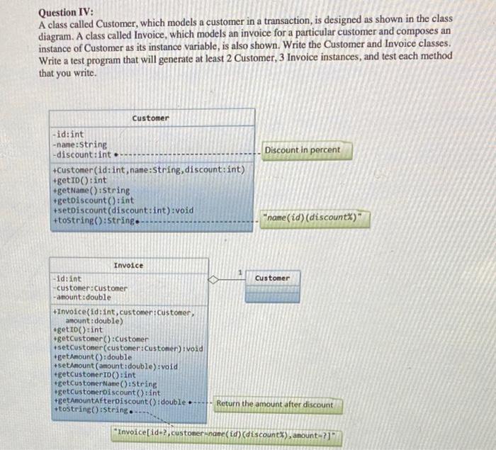Solved Question IV: A class called Customer, which models a | Chegg.com