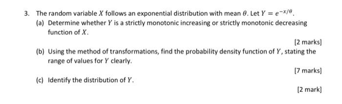 3. The random variable X follows an exponential | Chegg.com