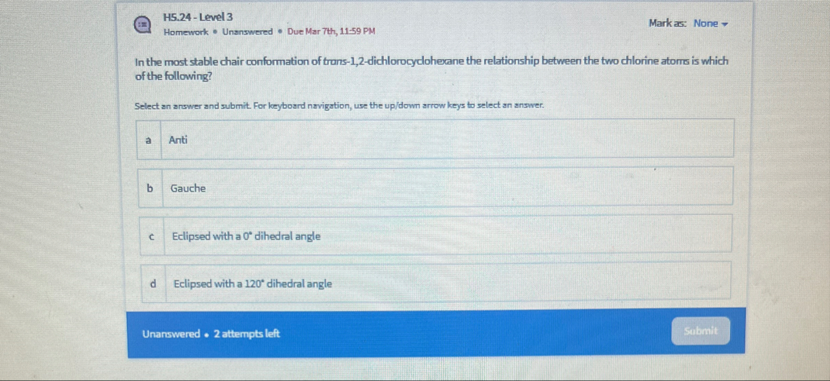 Solved H5. 24 - ﻿Lével 3Homework * ﻿Unanswered * ﻿Due Mar | Chegg.com