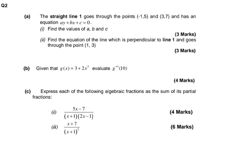 Solved Q2 (a) The straight line 1 goes through the points | Chegg.com