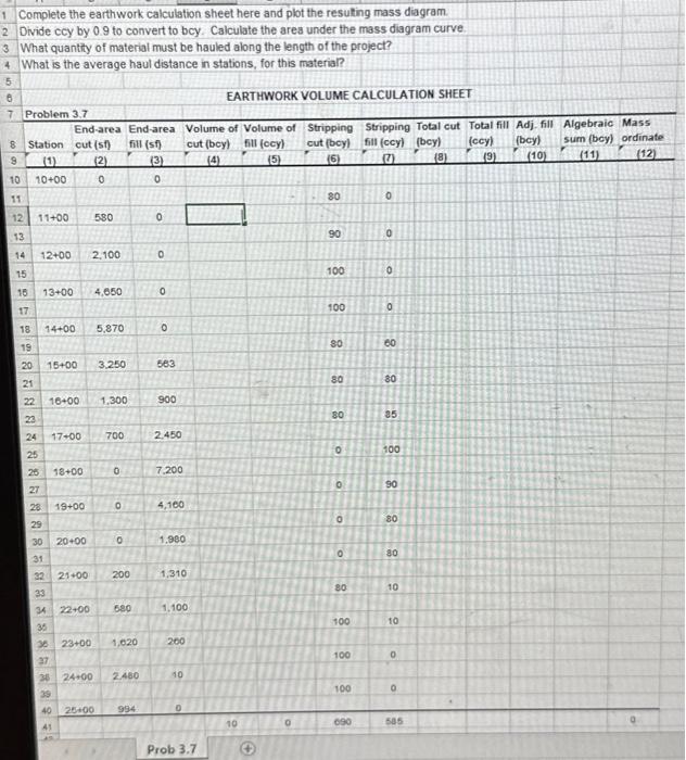Solved 1 Complete the earthwork calculation sheet here and | Chegg.com