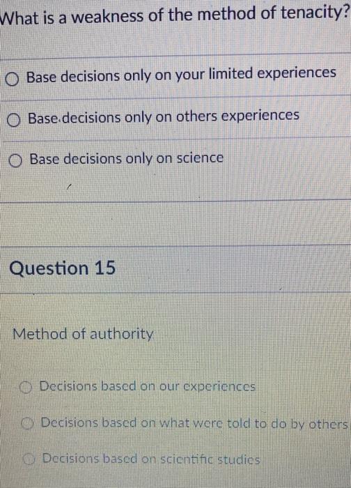 What is a weakness of the method of tenacity? Base | Chegg.com