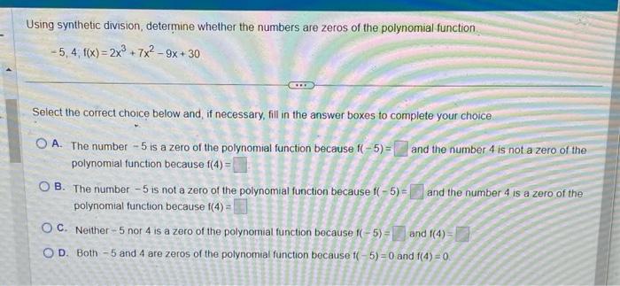 Solved Using synthetic division, determine whether the | Chegg.com