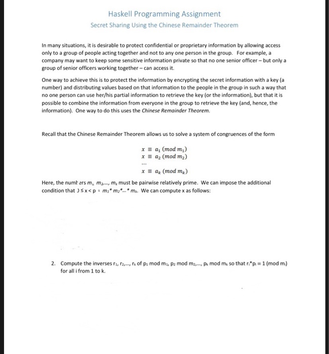 Solved Haskell Programming Assignment Secret Sharing Using | Chegg.com