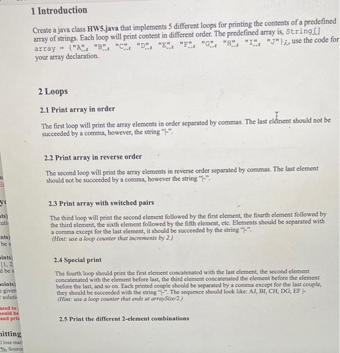 Solved 1 Introduction Create a java class HW5.java that | Chegg.com