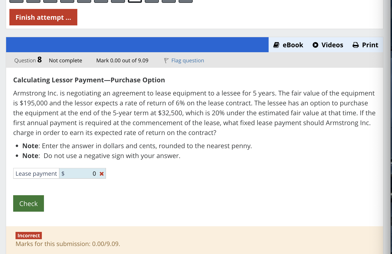Solved Calculating Lessor Payment-Purchase Option Armstrong | Chegg.com