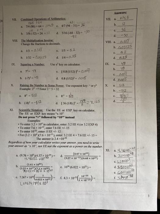 Solved III. a. b. c. Calculator Basies Use your calculator | Chegg.com