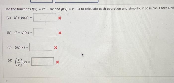 Solved Use the functions f(x)=x2−8x and g(x)=x+3 to | Chegg.com
