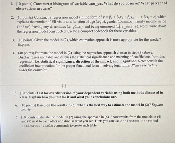 1. (10 points) Construct a histogram of variable | Chegg.com