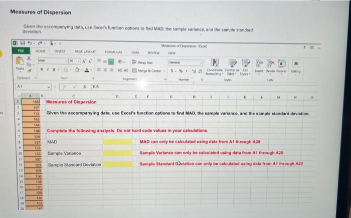 Solved Measures of Dispersion Glven the accompanying data, | Chegg.com