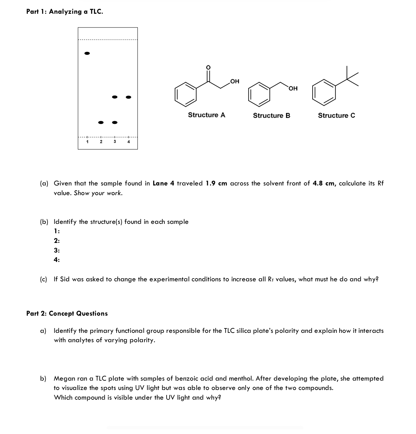 Solved Part 1: Analyzing a TLC.(a) ﻿Given that the sample | Chegg.com