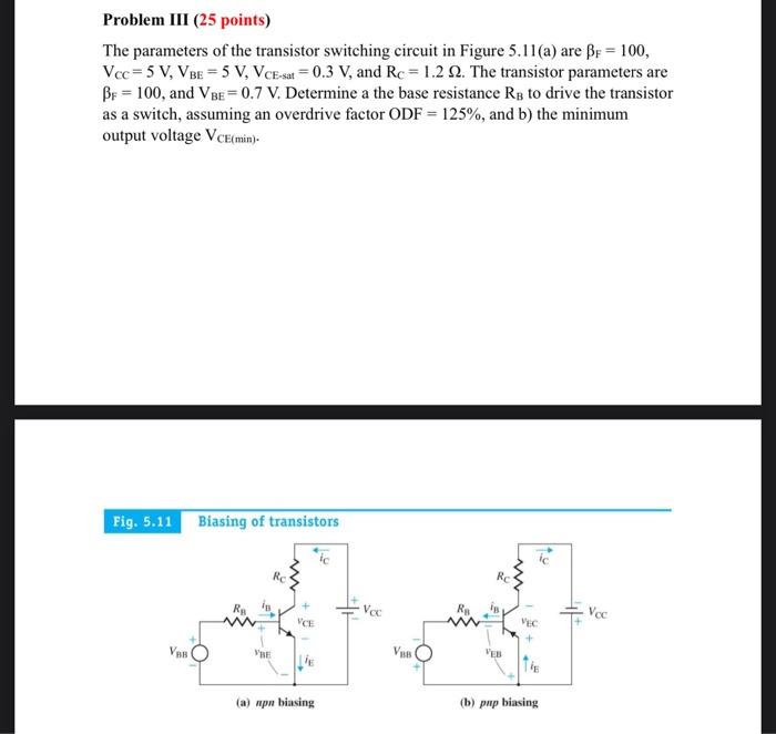 Solved The parameters of the transistor switching circuit in | Chegg.com