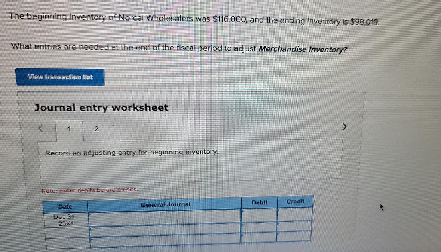 Solved The beginning inventory of Norcal Wholesalers was | Chegg.com