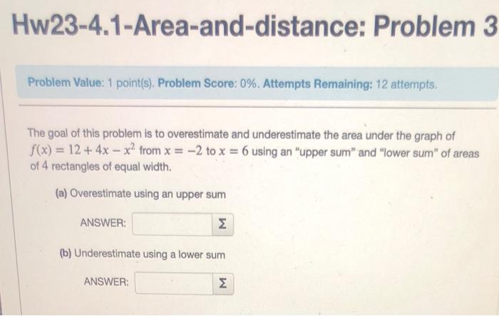 Solved Hw23-4.1-Area-and-distance: Problem 3 Problem Value: | Chegg.com
