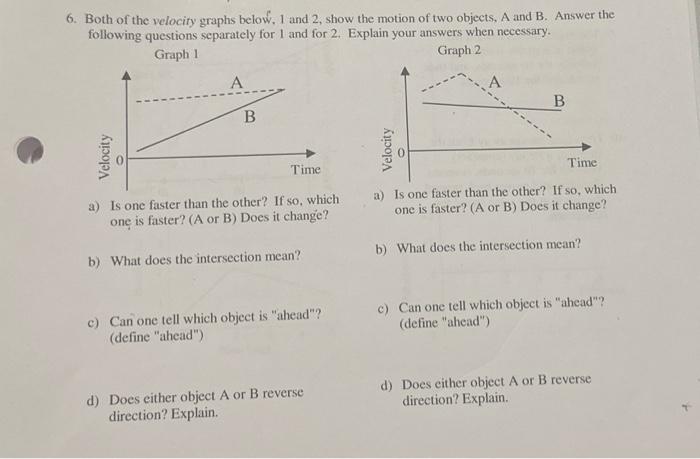 Solved Both of the velocity graphs below, 1 and 2, show the | Chegg.com
