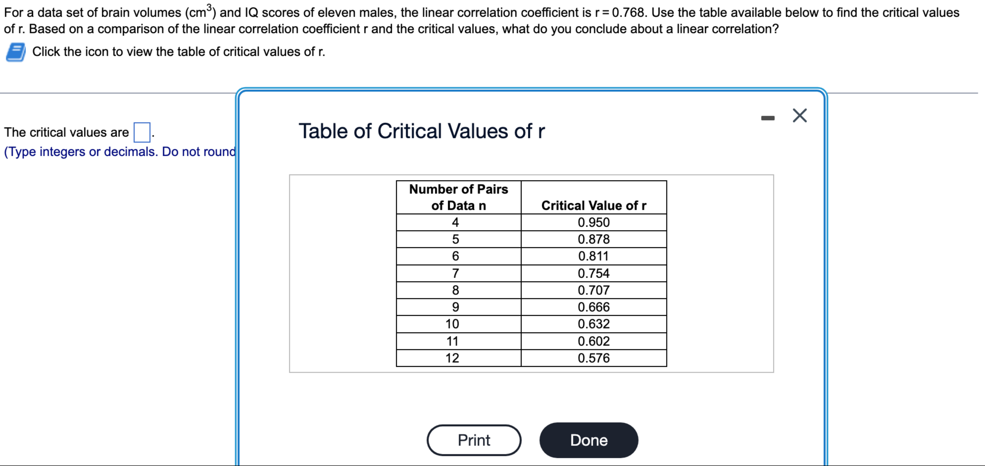 Solved For a data set of brain volumes (cm3) ﻿and IQ scores | Chegg.com