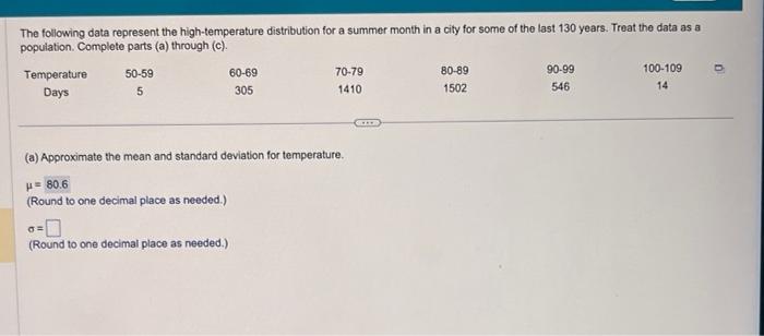 Solved The following data represent the high-temperature | Chegg.com