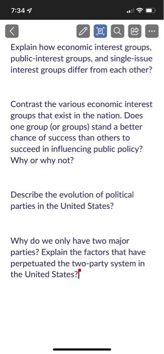 Solved 7:34 1 Explain how economic interest groups, | Chegg.com