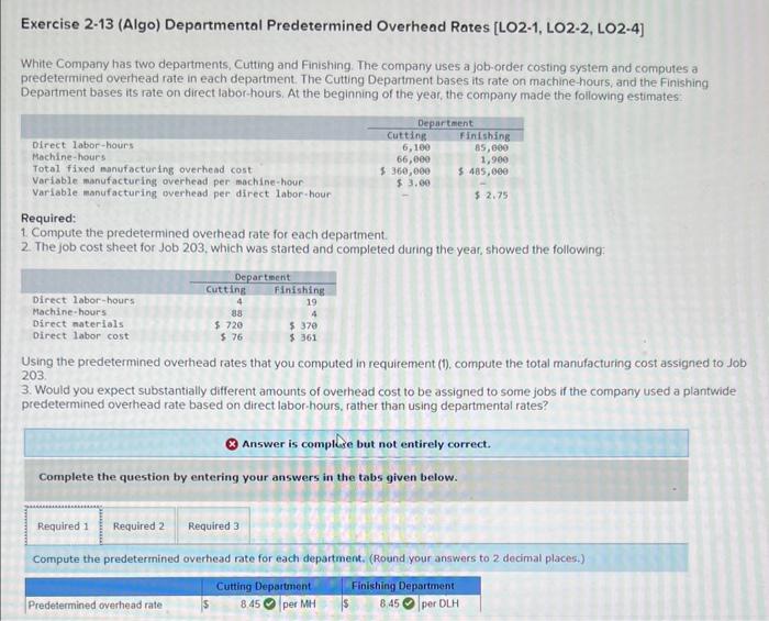 Solved Exercise 2-13 (Algo) Departmental Predetermined | Chegg.com
