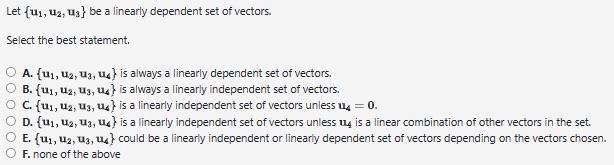 Solved Let {u1,u2,u3} be a linearly dependent set of | Chegg.com