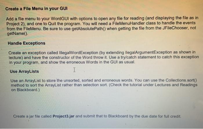 Create a File Menu in your GUI Add a file menu to | Chegg.com