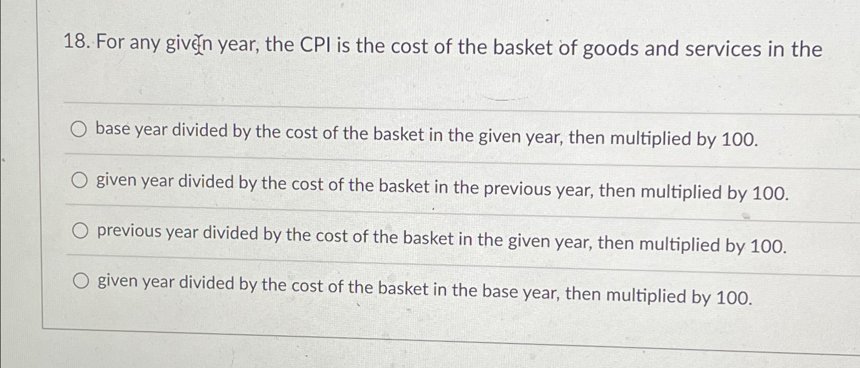 Solved For any give্t.n year, the CPI is the cost of the | Chegg.com