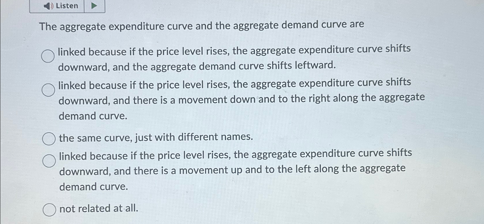 Solved ListenThe aggregate expenditure curve and the | Chegg.com
