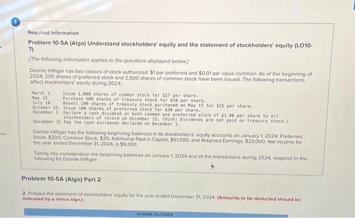 Solved ces Required information Problem 10-5A (Algo) | Chegg.com