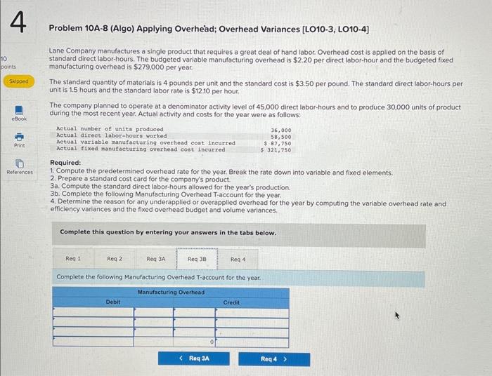 Solved Problem 10A-8 (Algo) Applying Overhead; Overhead | Chegg.com