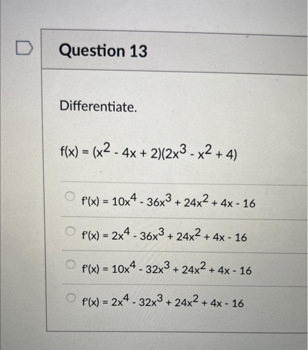 Solved Differentiate F X 3x5 6x3−1 3x2−3x [do Not Use